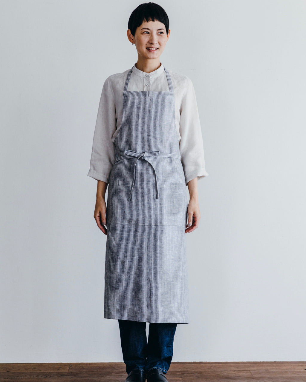 Full Apron: Grey Thin White Stripe – Shop Fog Linen